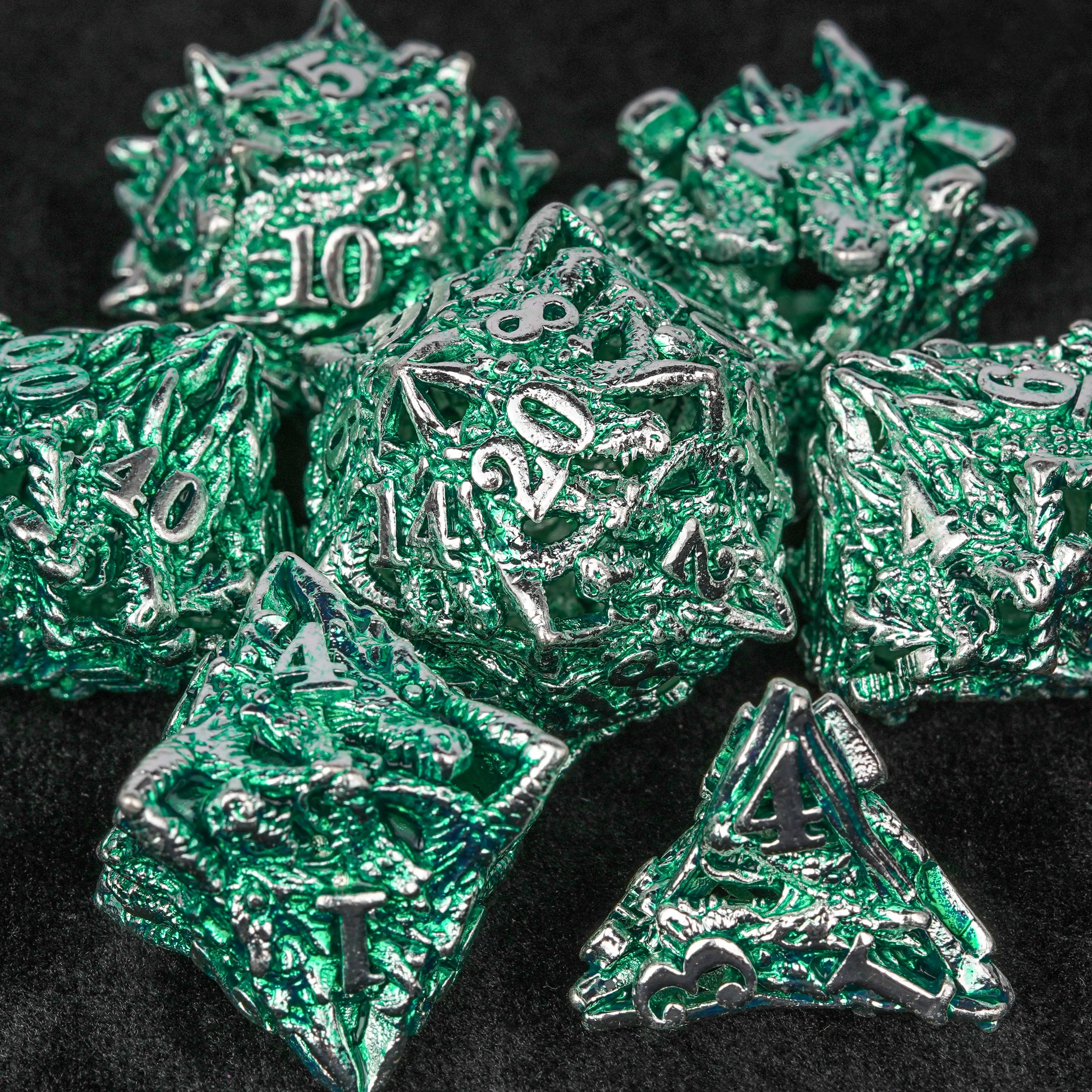 DND hollow faucet silver green Multi sided Dice | Bear Dice