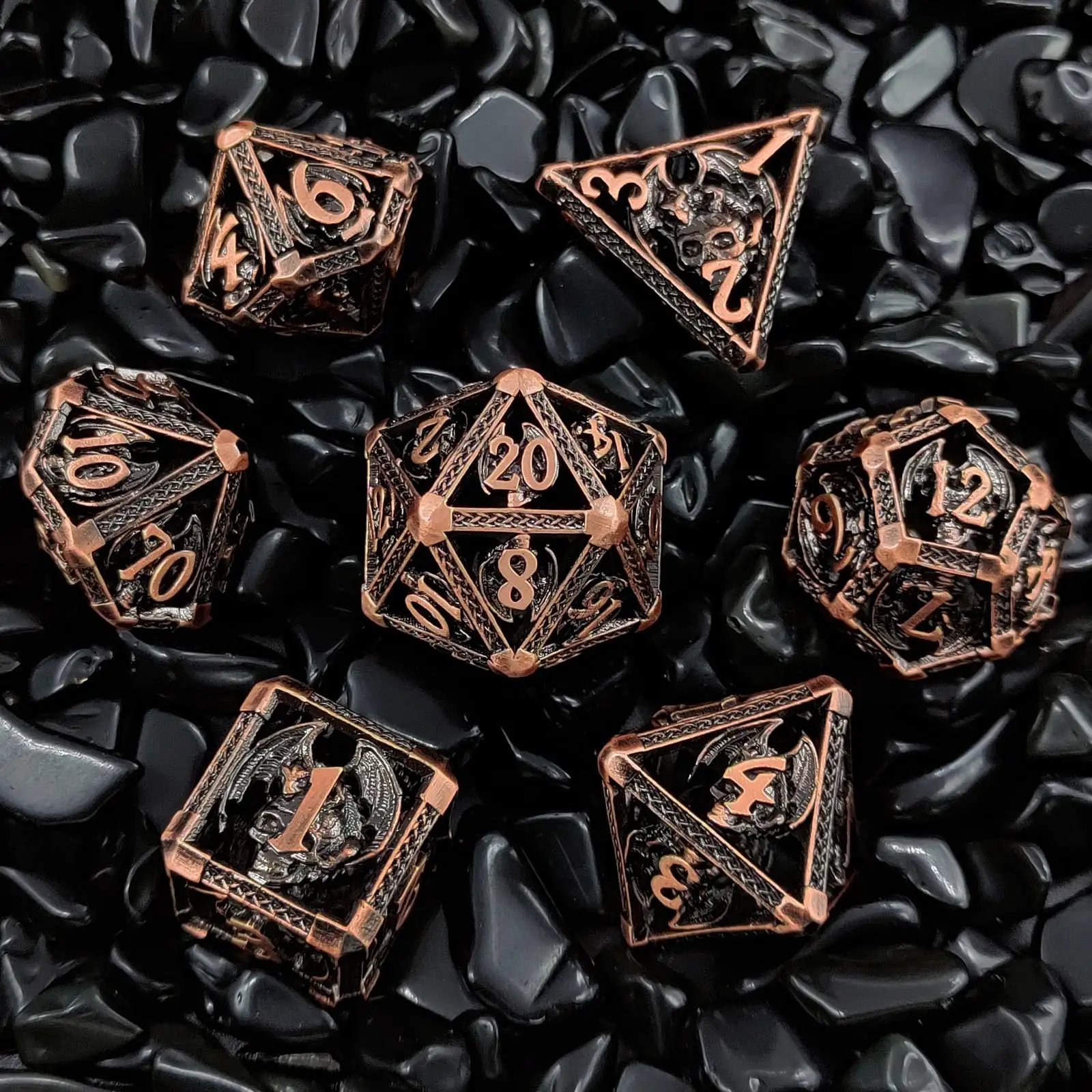 Hollow Metal DND Devil's Dice Set Red Copper | Bear Dice