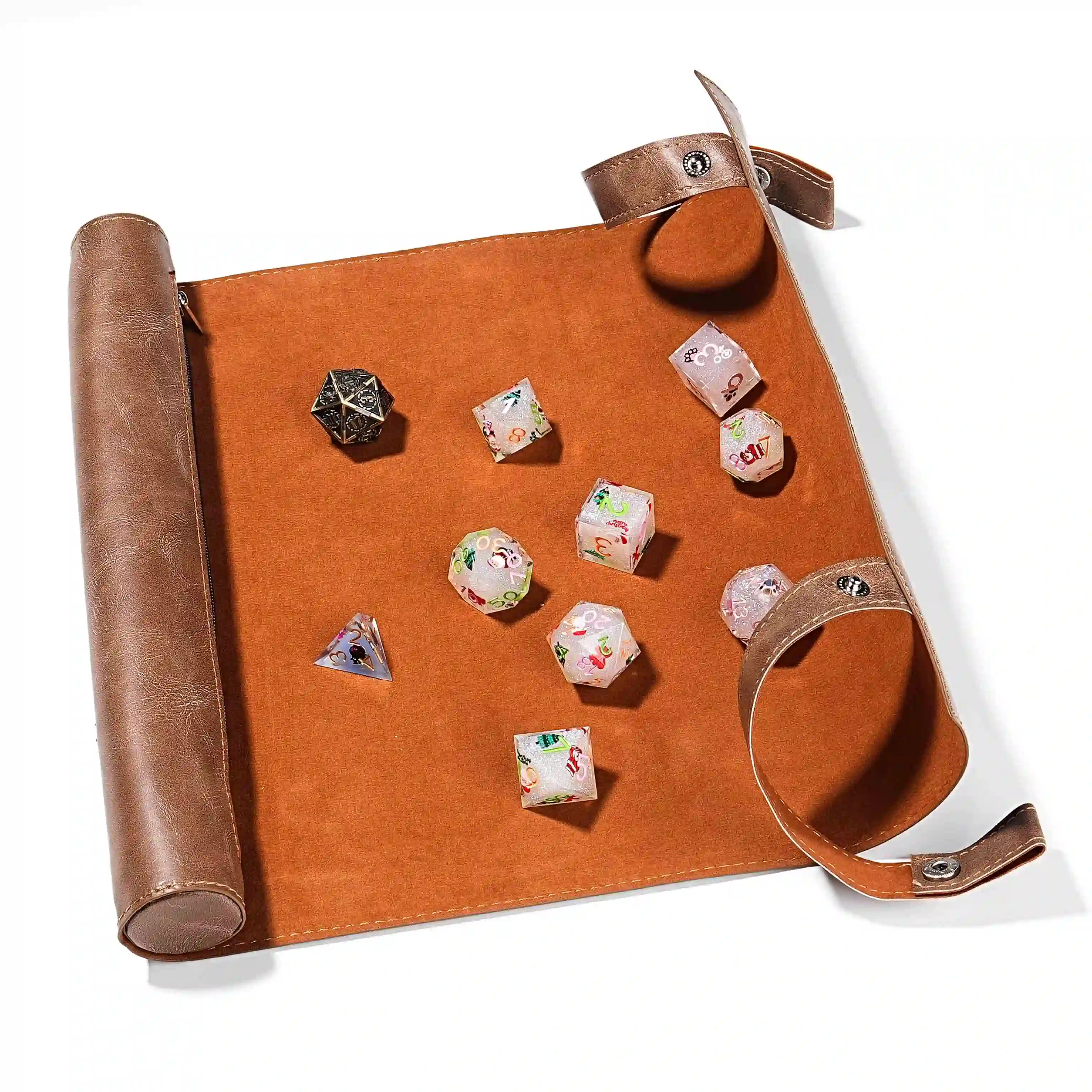 DND Brown Leather Scroll Dice Case for Dungeons & Dragons Game|Bear Dice