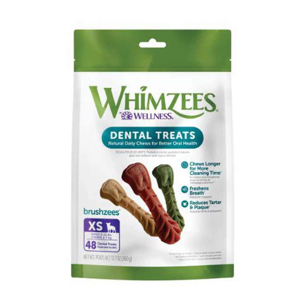 Whimzees Brushzees Natural Daily Dental Extra Small Breed Dog Treats ...